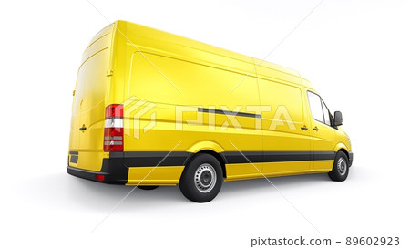 yellow mid-size commercial van on a white... - Stock Illustration ...