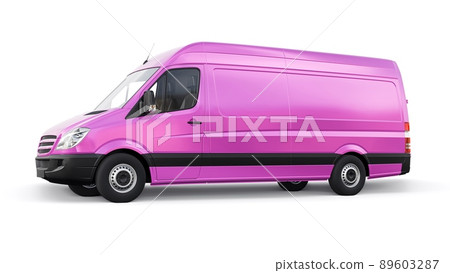 Pink mid-size commercial van on a white... - Stock Illustration ...