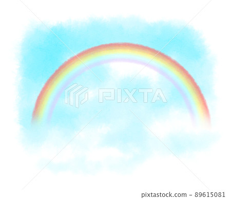 Hand-painted watercolor rainbow blue sky - Stock Illustration [89615081 ...