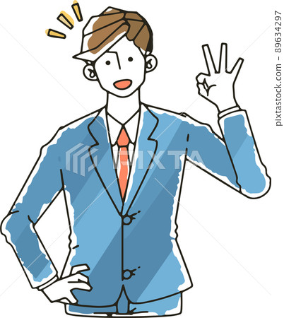 A man in a suit wearing an OK mark - Stock Illustration [89634297] - PIXTA