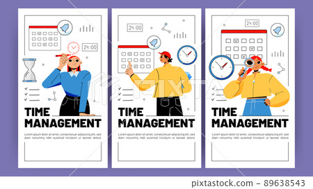 Time management posters with workers and calendar - Stock Illustration ...