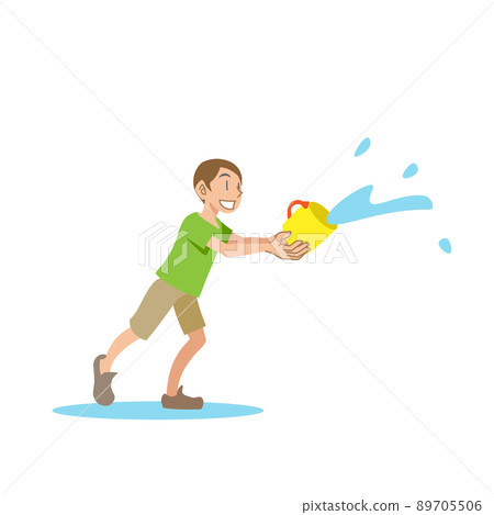 Pouring Bucket Of Water Cartoon Woman Pouring Water Bucket