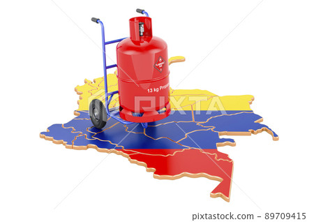 Colombian map with propane gas cylinder on hand... - Stock Illustration ...