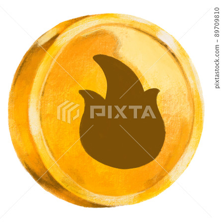 gold coin with symbol fire element hand drawn...-插圖素材 [89709810] - PIXTA圖庫