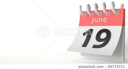 June 19 date on a tear-off calendar, 3d rendering - Stock Illustration ...