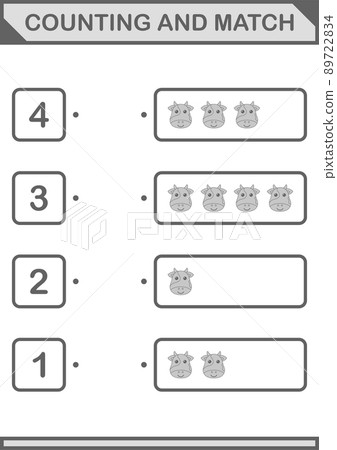 Counting and match Cow face. Worksheet for kids-插圖素材 [89722834] - PIXTA圖庫