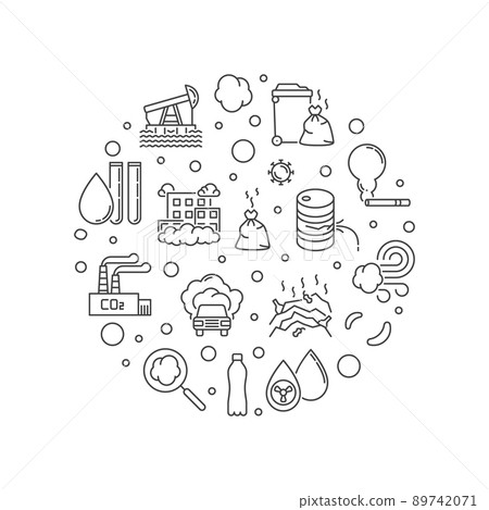 Pollution outline round illustration. Vector... - Stock Illustration ...