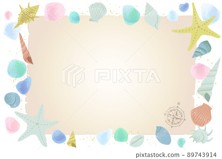 Seaglass and seashell frame Horizontal banner... - Stock Illustration ...