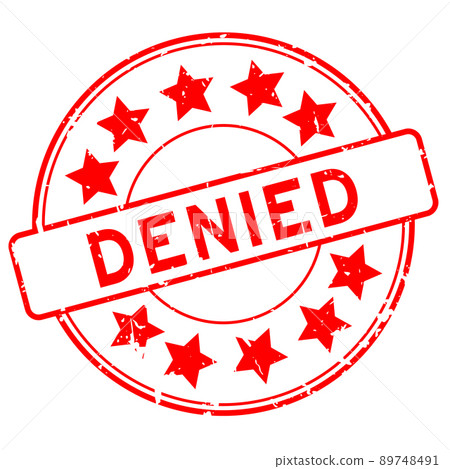 Grunge red denied word with star icon round... - Stock Illustration ...