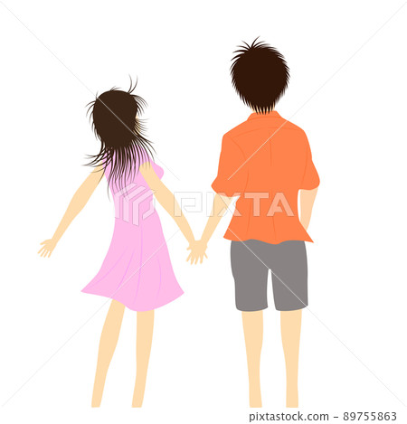 A back view of a young couple holding hands.... - Stock Illustration ...