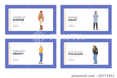 Cold Weather Page Template Set. Freezing People... - Stock Illustration ...