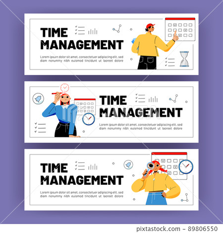 Time management posters with workers and calendar - Stock Illustration ...