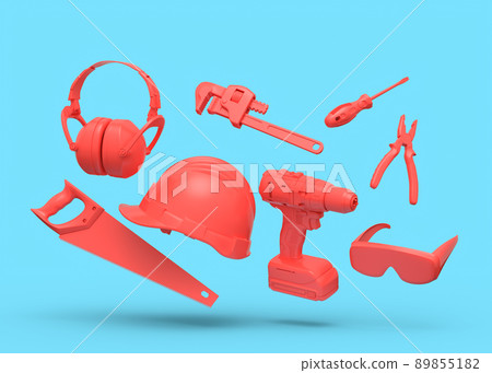 Flying view of red construction tools for... - Stock Illustration ...