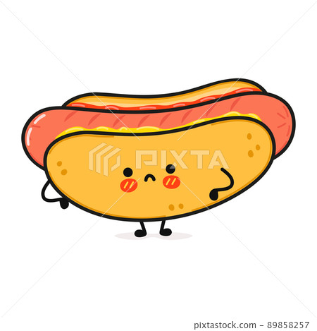 Cute sad hot dog character. Vector hand drawn... - Stock Illustration ...