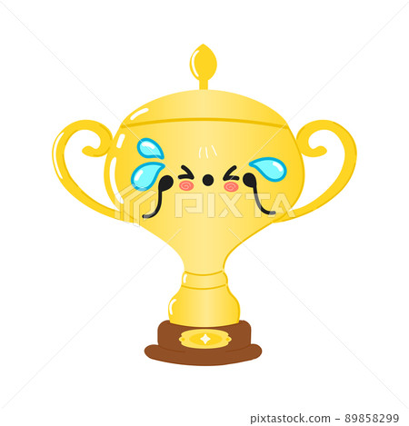 Cute sad golden trophy cup character. Vector... - Stock Illustration ...