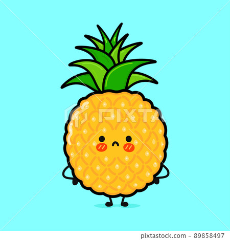 Cute sad pineapple character. Vector hand drawn... - Stock Illustration ...