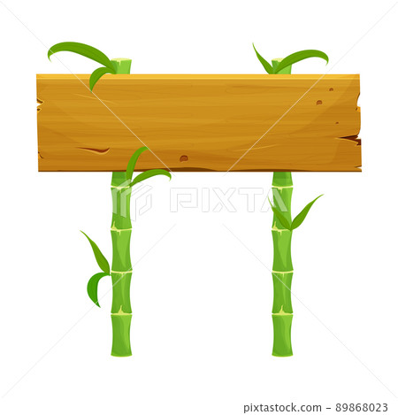 Wooden sign with green bamboo sticks with... - Stock Illustration ...