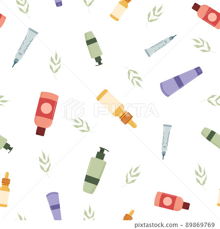 Seamless pattern with beauty products. Facial... - Stock Illustration ...