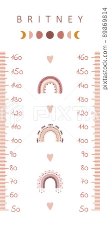 Height chart with boho rainbow. KIds meter wall. - Stock Illustration ...