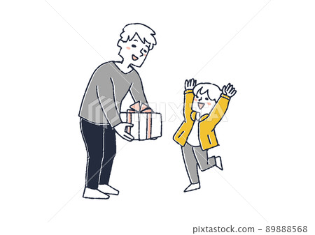 A man giving a present to a child, a comical... - Stock Illustration ...