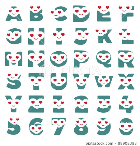 Set of cute love character letters and numbers...-插圖素材 [89908388] - PIXTA圖庫
