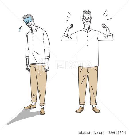A set of older men in guts pose and older men... - Stock Illustration ...