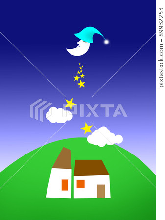 Fantasy moon, stars and house - Stock Illustration [89932253] - PIXTA