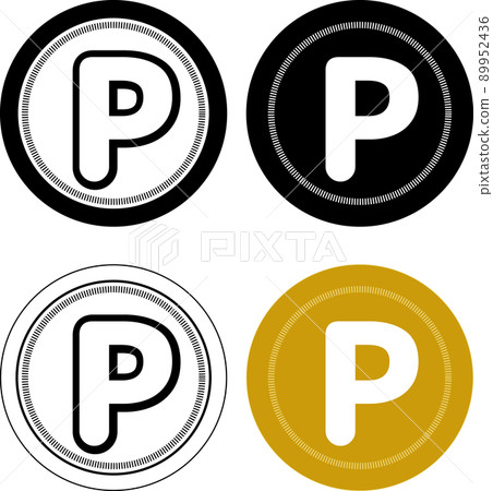 P coin point coin golden black and white set - Stock Illustration ...