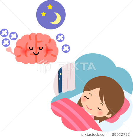 A sleeping woman with a brain that makes melatonin - Stock Illustration ...