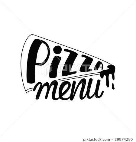 Pizza menu handwritten sign with slice pizza... - Stock Illustration ...