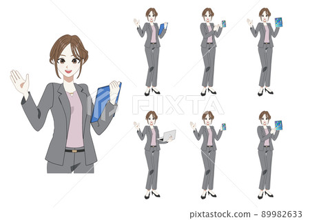 Young black-haired woman explaining with hands - Stock Illustration ...