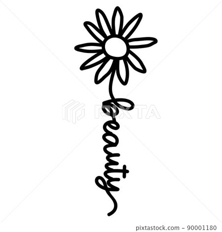 Daisy Flower with Word BEAUTY. Simple Doodle... - Stock Illustration ...