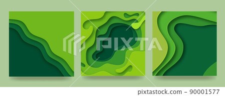 Set of 3D abstract backgrounds with green paper... - Stock Illustration ...