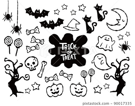 Halloween illustration (black and white) - Stock Illustration [90017335 ...
