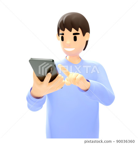 3D man use a smartphone on white background, 3D... - Stock Illustration ...