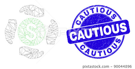Blue Scratched Cautious Stamp and Web Mesh... - Stock Illustration ...