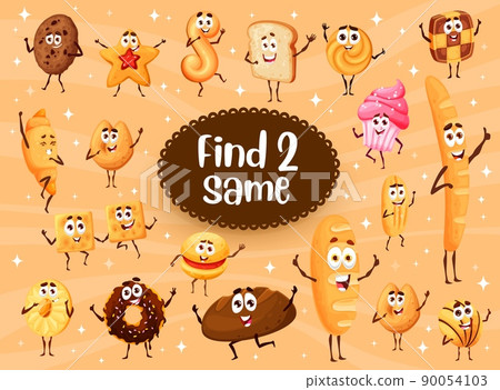 Find two same funny bakery characters. Kids... - Stock Illustration ...