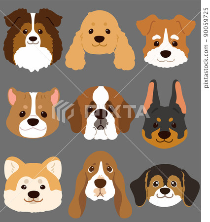 Simple and cute dog face illustration set E No... - Stock Illustration [90059725] - PIXTA