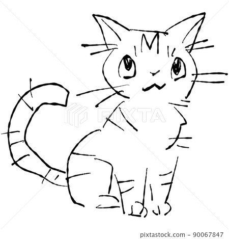 Cute looking up kitten vector illustration line... - Stock Illustration ...