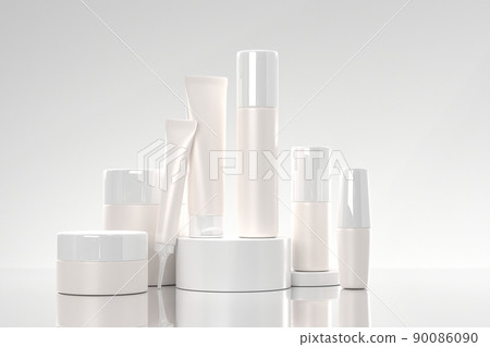 3D Cosmetics bottles on podium. Realistic... - Stock Illustration ...