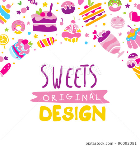 Sweets Hand Drawn Design with Cake and Ice... - Stock Illustration ...