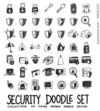 Security Doodle vector icon set. Drawing sketch... - Stock Illustration ...