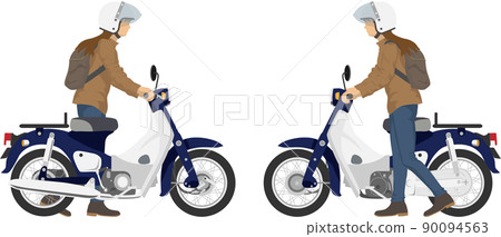 Next to a woman pushing a moped - Stock Illustration [90094563] - PIXTA