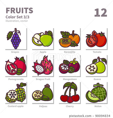 Fruits icons set, Color, vector and... - Stock Illustration [90094834 ...