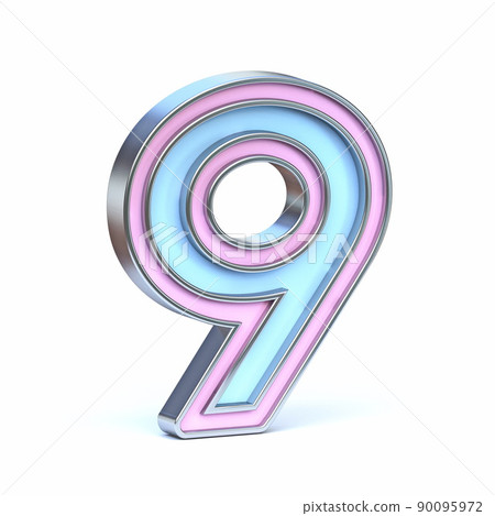 Blue and pink metal font Number 9 NINE 3D - Stock Illustration ...