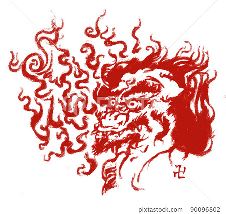 Kano school, Kano Eitoku style, Karashishi... - Stock Illustration ...