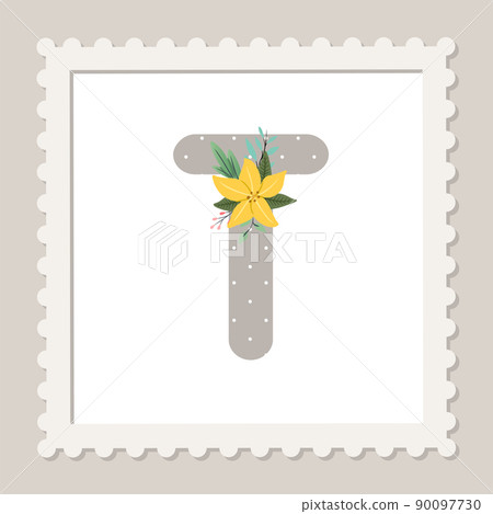 Letter T with flowers. Floral alphabet font... - Stock Illustration ...