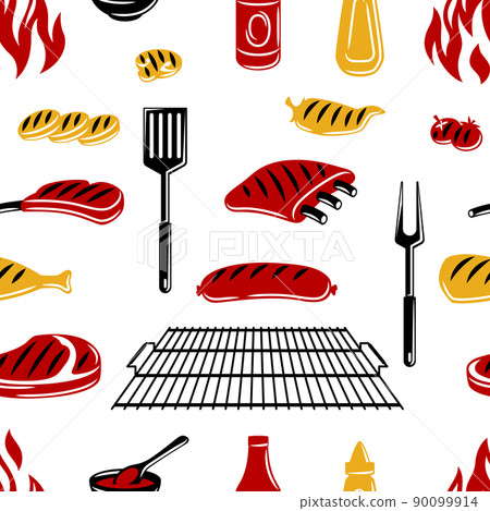Bbq seamless pattern with grill objects and... - Stock Illustration ...