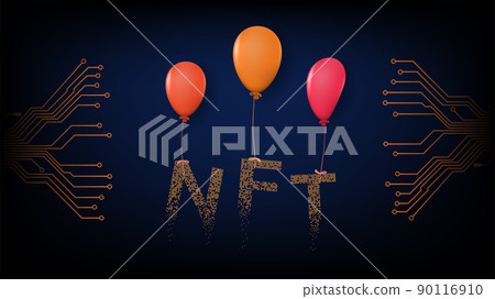 Word NFT non fungible token flies on colored... - Stock Illustration ...