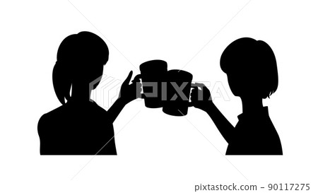 Silhouettes of two young women toasting with a... - Stock Illustration ...